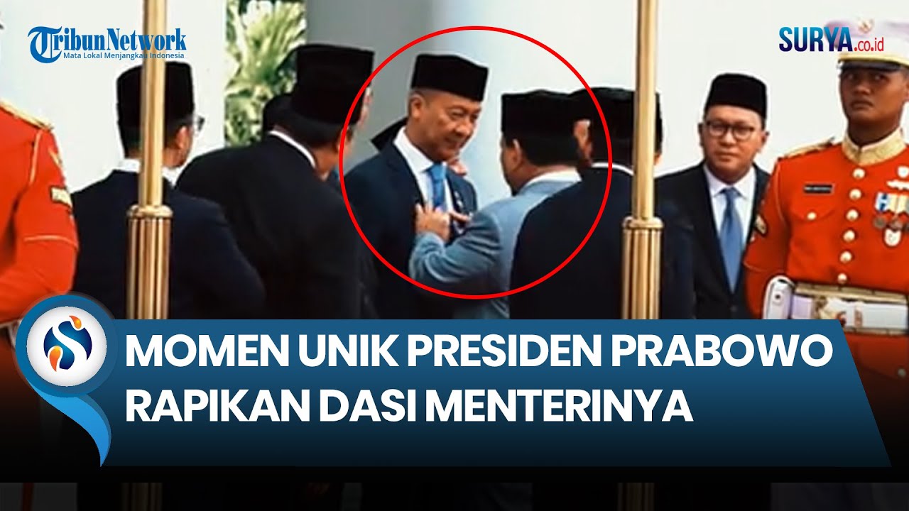 MOMEN UNIK! Prabowo Rapikan Dasi Menteri saat Tunggu Kedatangan PM Jepang, Mayor Teddy Sampai ...
