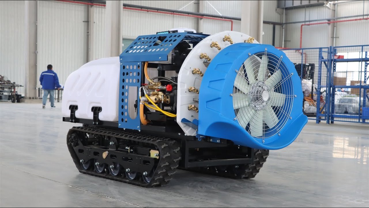 orchard garden rubber track remote control sprayer - YouTube