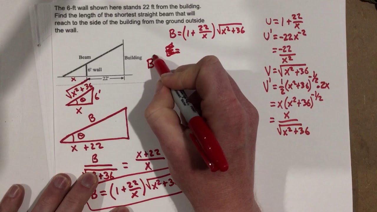 Solve optimization problems involving similar triangles - YouTube