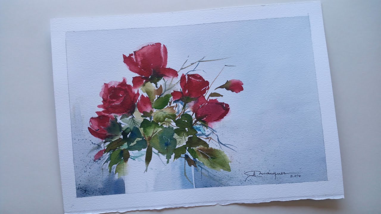Pintando rosas rojas con acuarelas- Painting red roses with watercolors ...