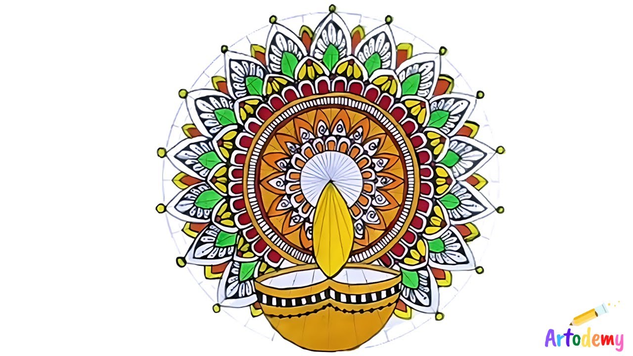 Diya Mandala Drawing | Diwali Mandala Drawing and Coloring Tutorial ...