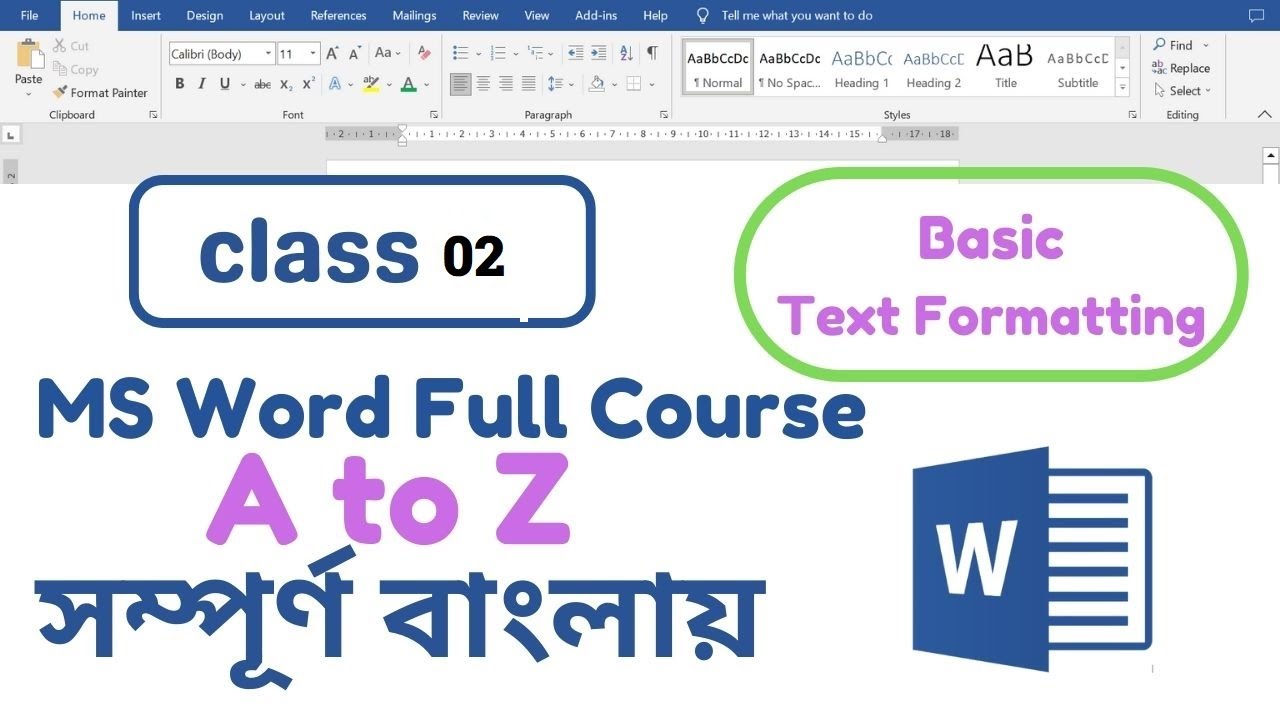 ms word এর কাজ, class 02| Basic Text Formatting| Full Bangla Course ...