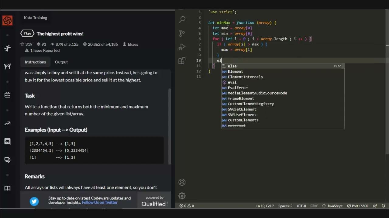 Write a function that returns both the minimum and maximum number of the given list/array - YouTube
