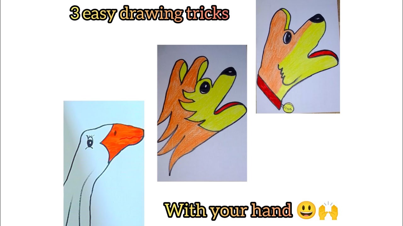 3 easy drawing tricks with your hand 🤟😃 - YouTube