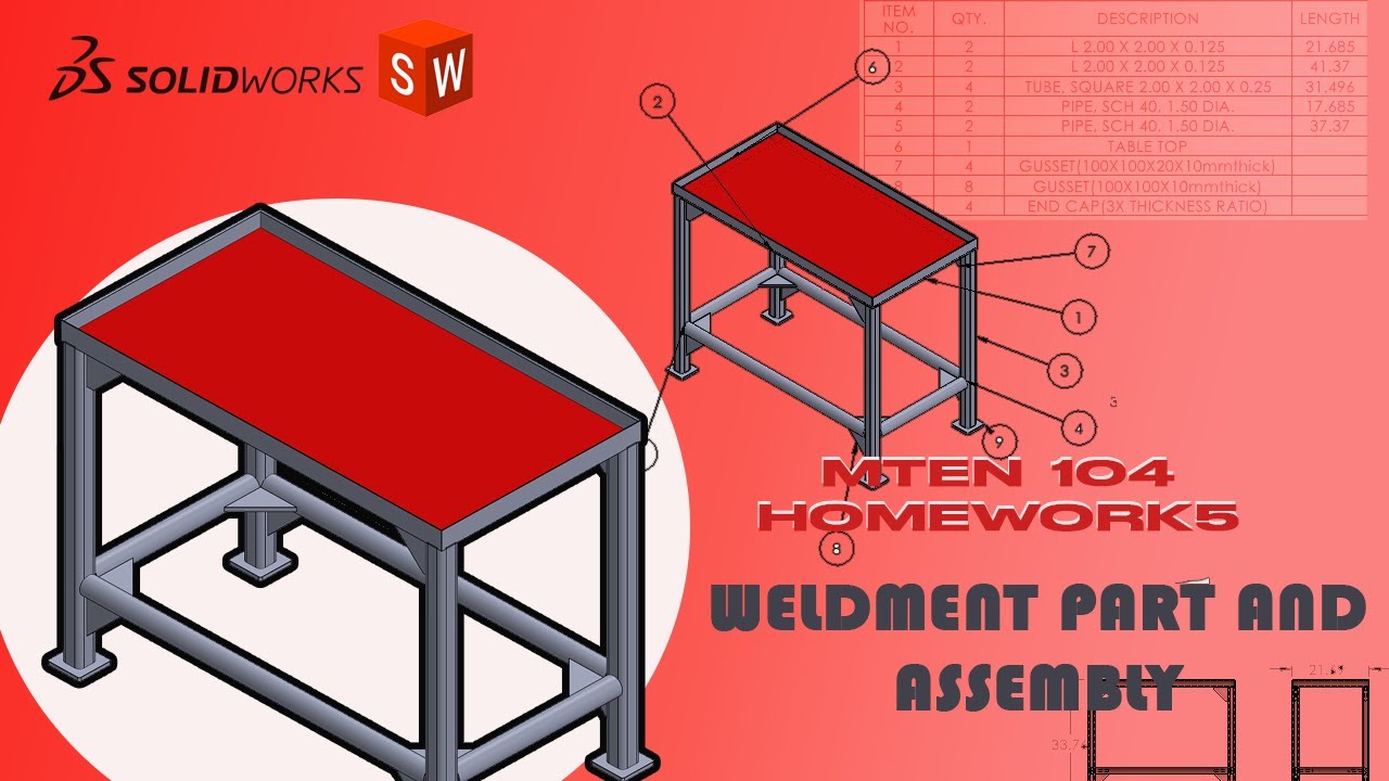 MTEN104 HOMEWORK 5, WELDMENT PART AND DRAWING - YouTube