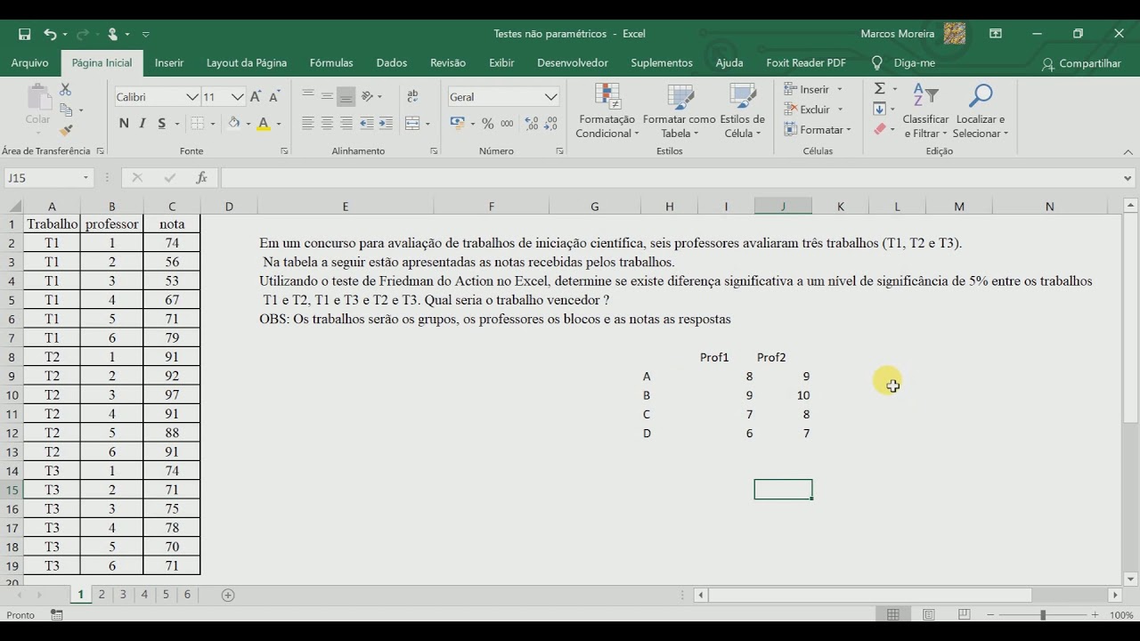 Teste de Friedman no Excel (Exemplo 1) - YouTube
