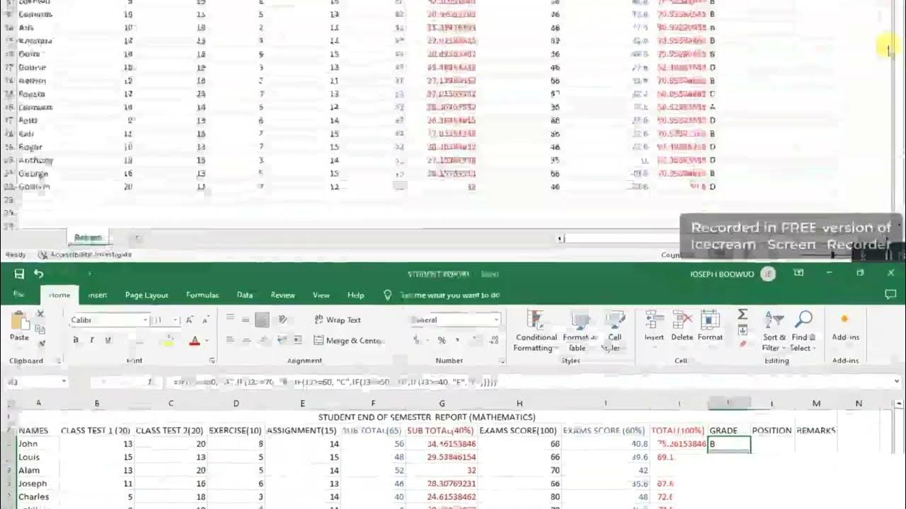 MS Excel - Student Mark Sheet Remarks Rank, Grade, Pass Fail, Status - YouTube