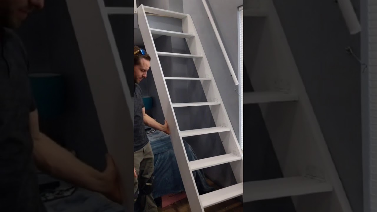 Foldable Stairs for access to bedroom loft - YouTube