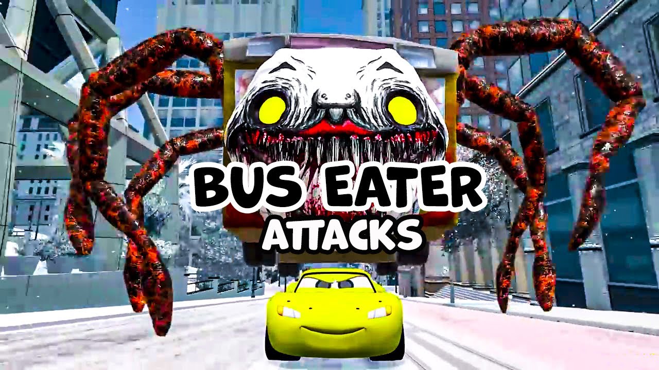 Lightning McQueen yellow Extreme Driving car vs BUS EATER Scary ...