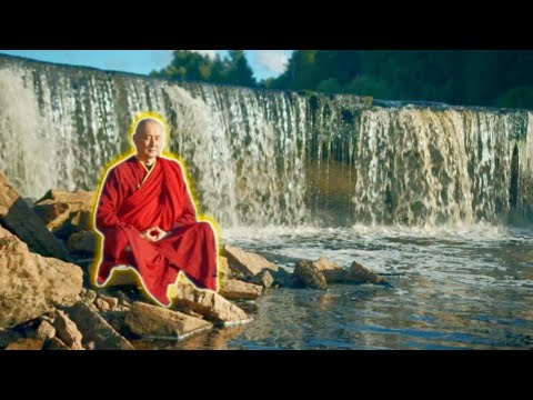 monk meditating next to waterfall - so peaceful - YouTube