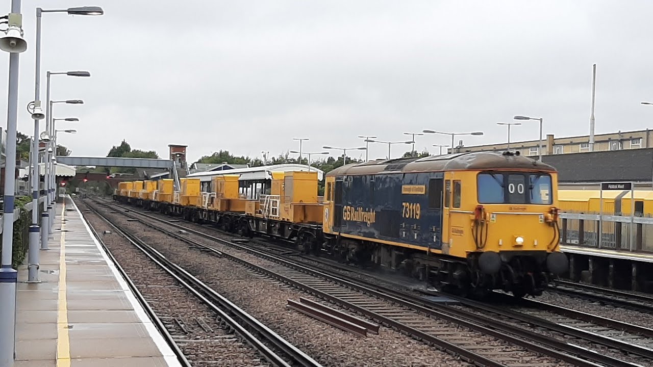 GBRf 73119 hauls 8 SITT Wagons through Paddock Wood heading to Ashford ...