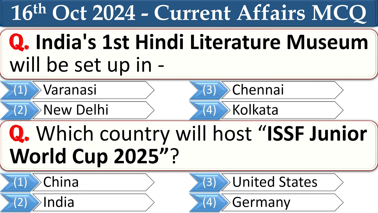 16th October 2024 || Top 20 Current Affairs MCQ with Explanation in ...