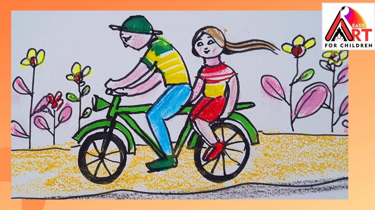 Cycling with Friend. Drawing and Colouring Step by Step - YouTube