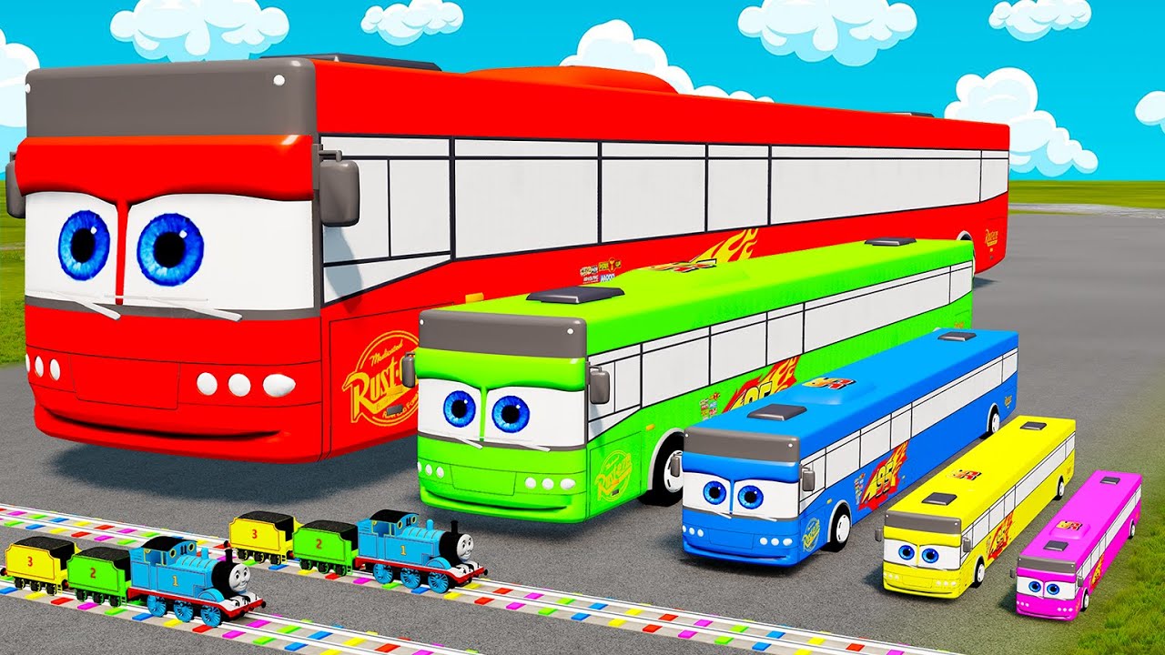 Big & Small Long Bus Lightning Mcqueen vs Train Thomas | BeamNG.Drive ...