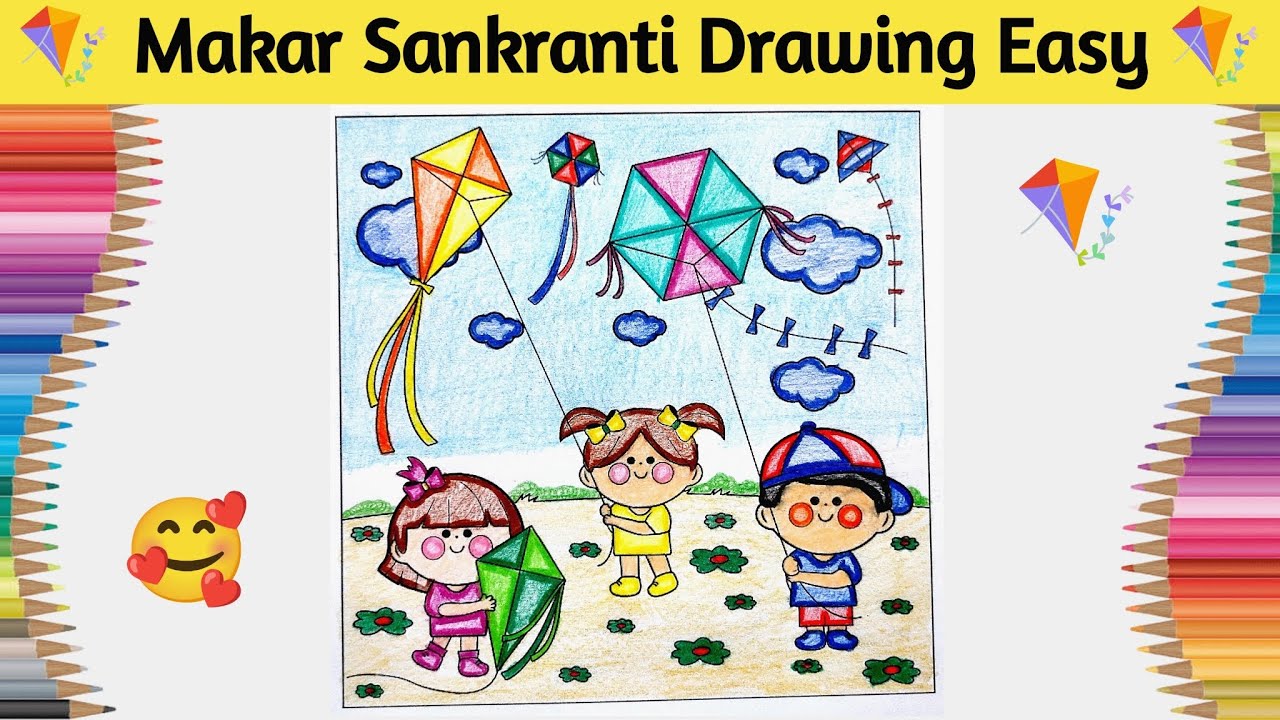 Makar Sankranti Drawing Easy | Makar Sankranti Festival Drawing ...