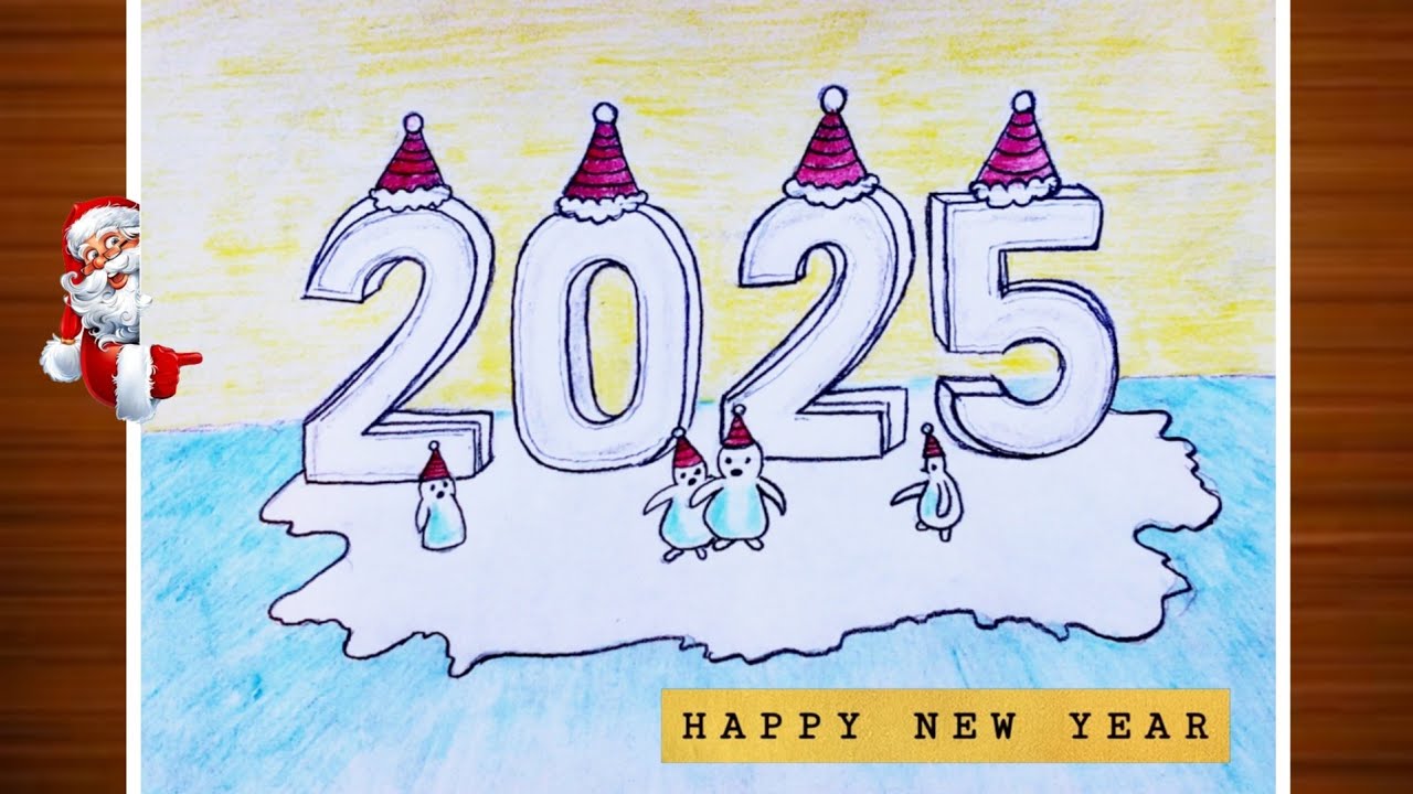 how to draw new year drawing | happy new year drawing 2025 easy | happy ...