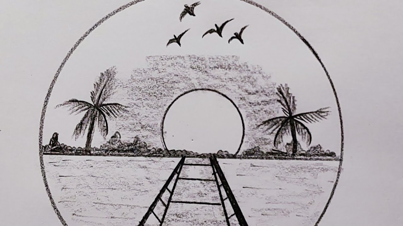 Circle sunset scenery drawing || scenery drawing || Circle drawing #art ...