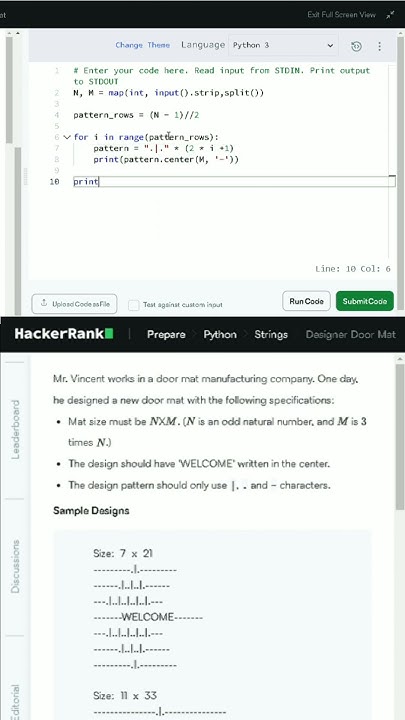 Hackerrank || Python || Strings | | Designer Door Mat #coding #solution #codingchallenge - YouTube