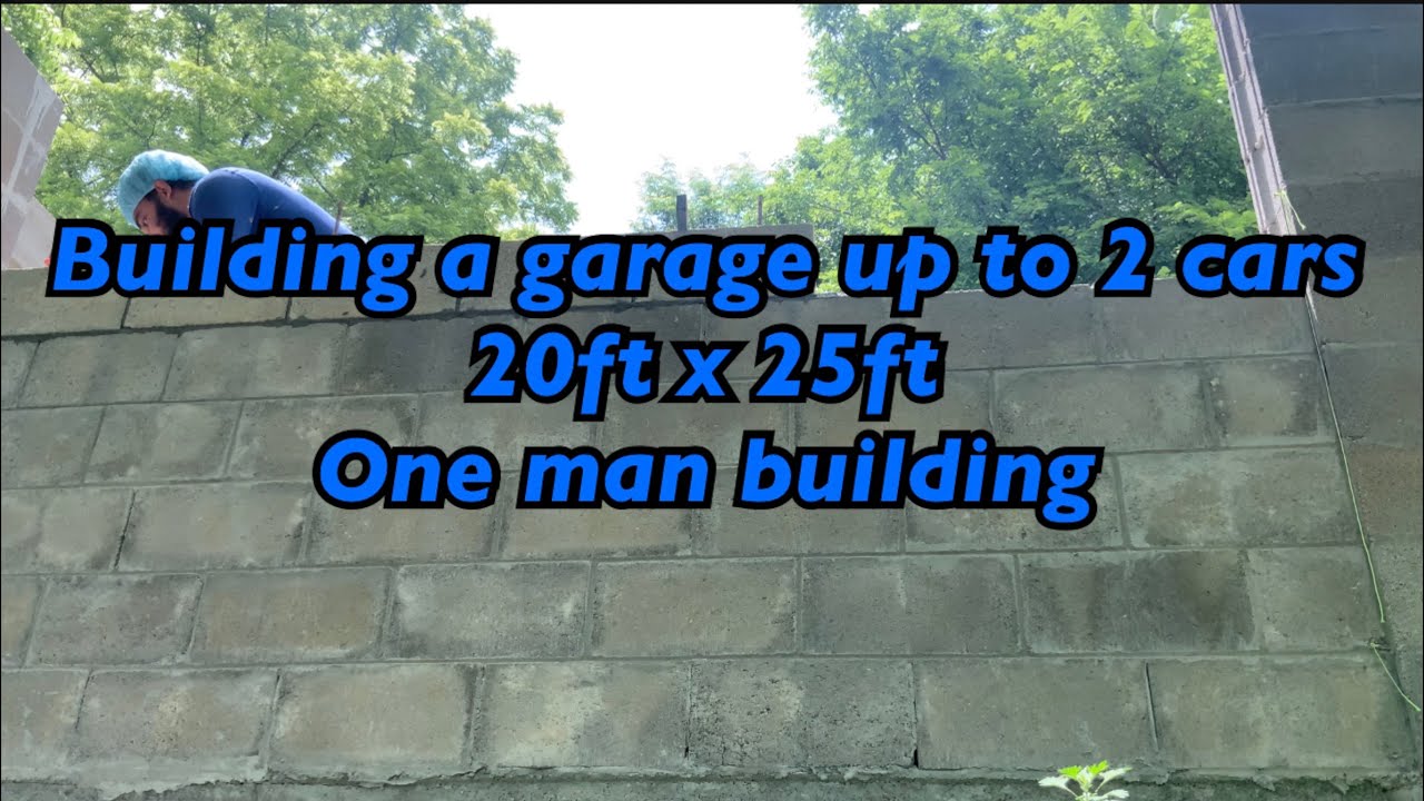 Building garage |workshop| one man building a garage big concrete ...