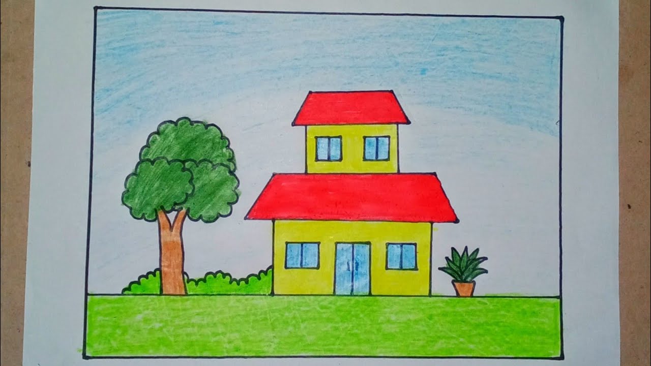 How to Draw a House for Kids 🏠Colorful House Drawing 🏡House drawing ...