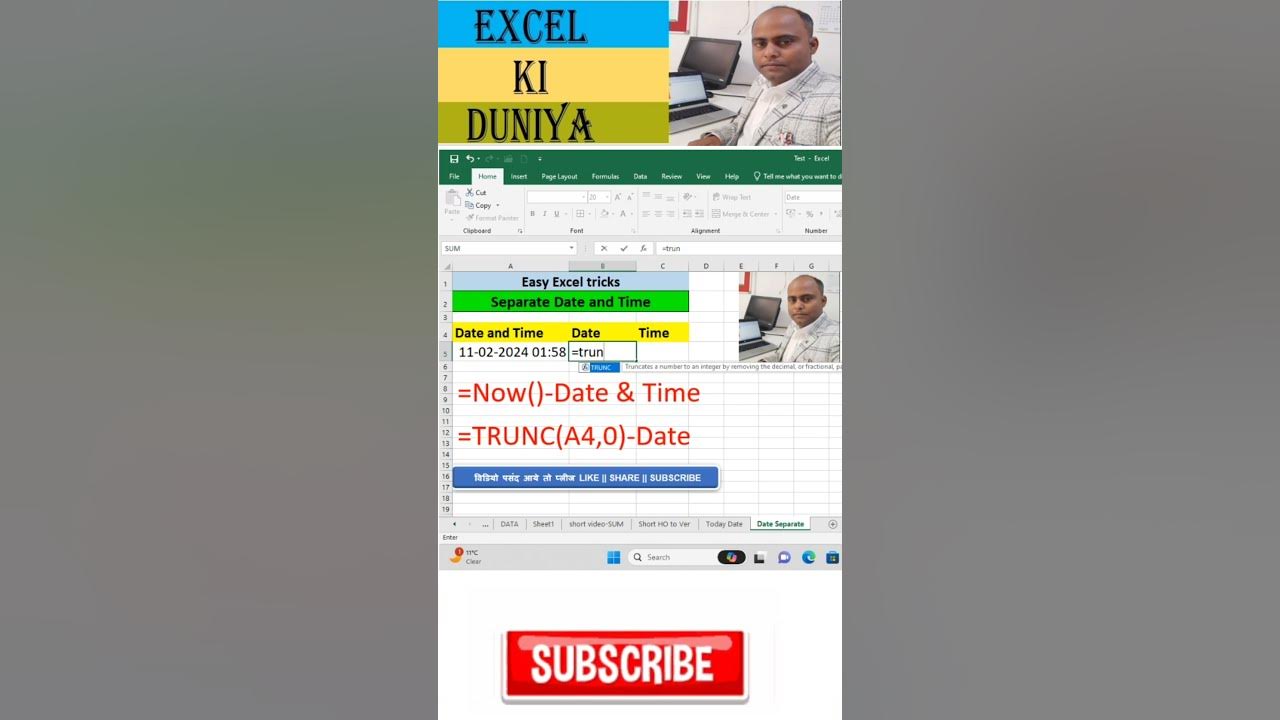 How To Separate Date And Time In Different Columns In Excel A Must Watch Excel Trick Youtube