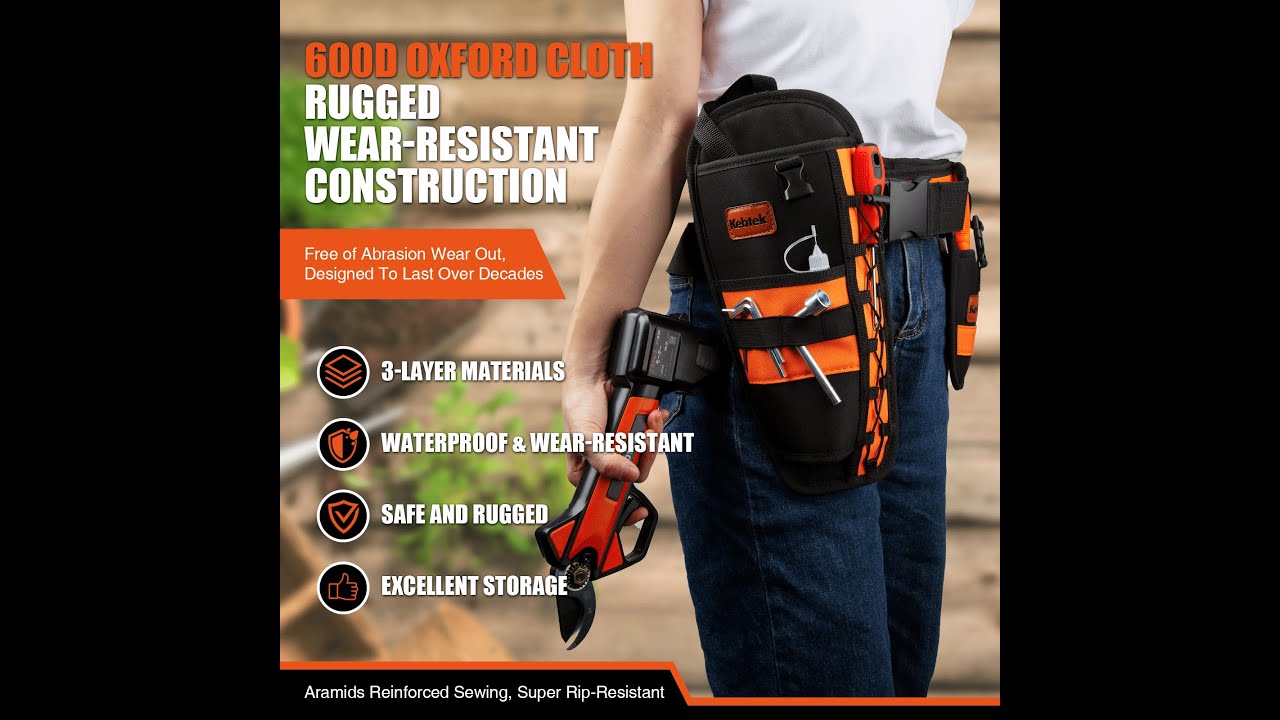 Kebtek Electric Pruning Shear Heavy Duty Tool Belt - YouTube