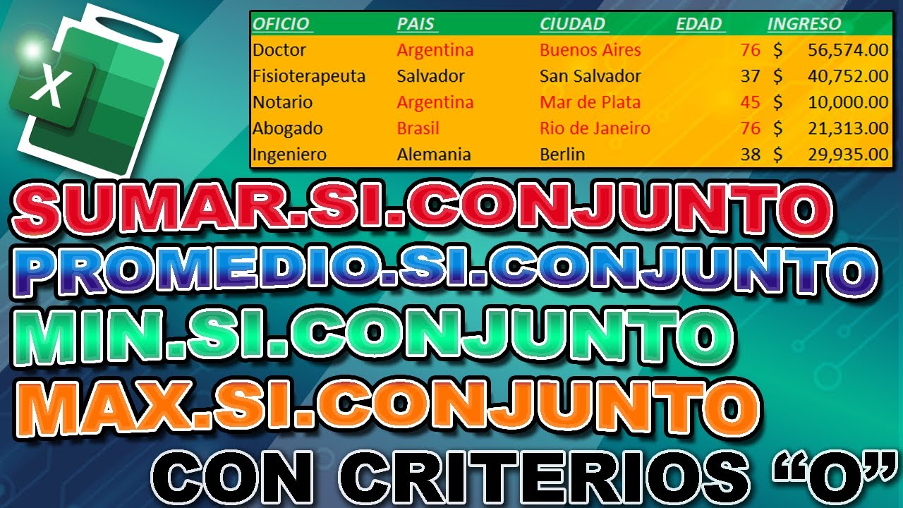 Funciones Sumar Si Conjunto, Promedio Si Conjunto, Min Si Conjunto, Max ...