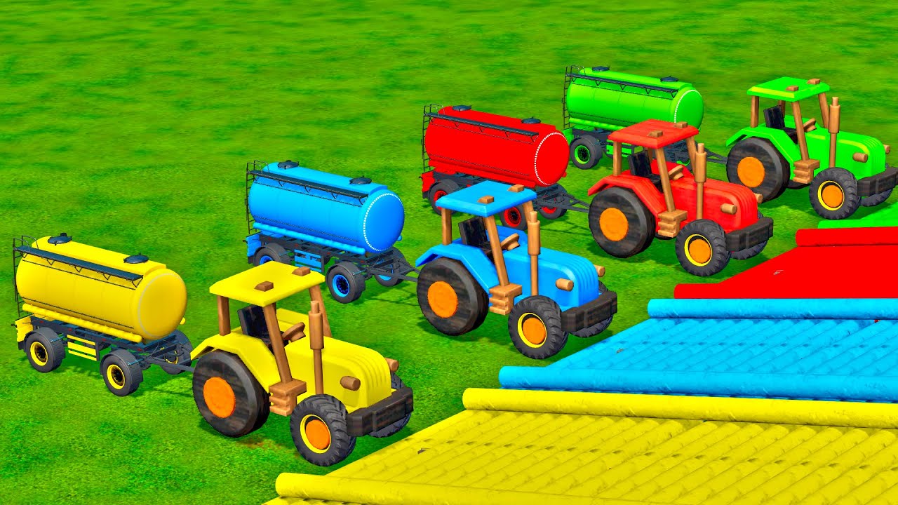 TOY TRACTORS OF COLORS! WATER TRANSPORTING FOR SHEEPS Farming Simulator ...