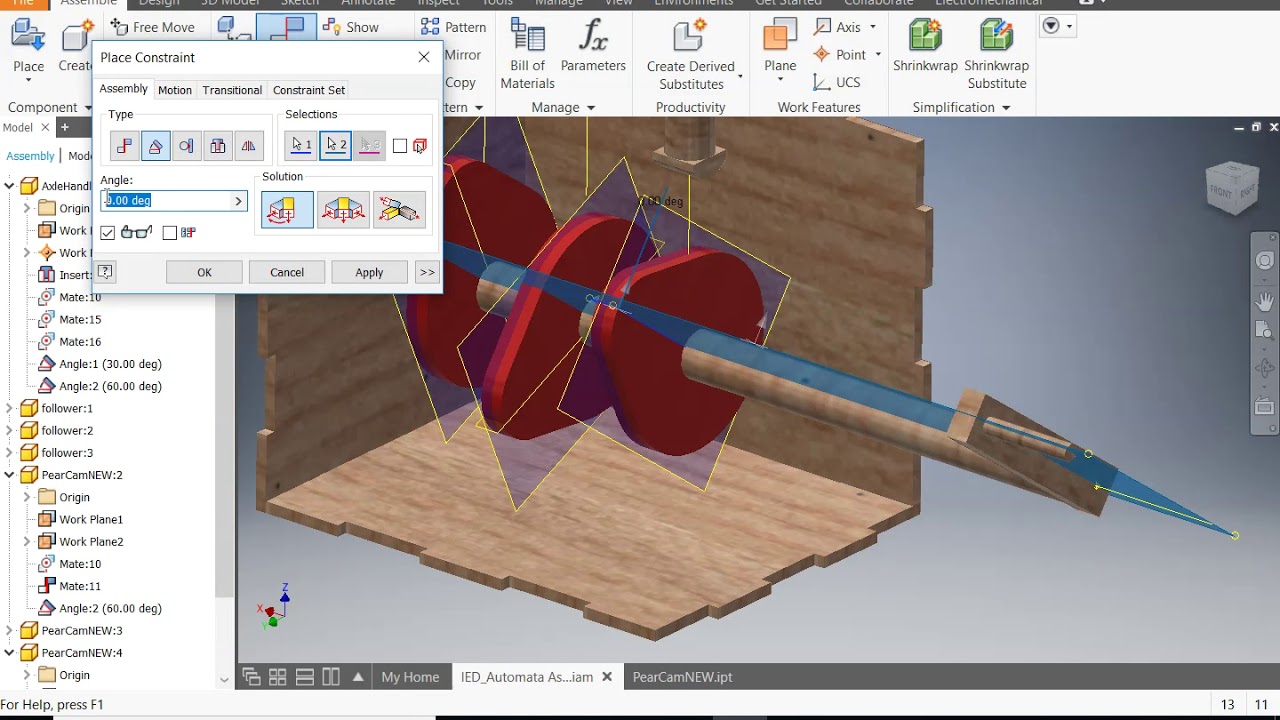 Inventor How To Rotate Cams At Different Angles Along An Axle Rod Automata Youtube