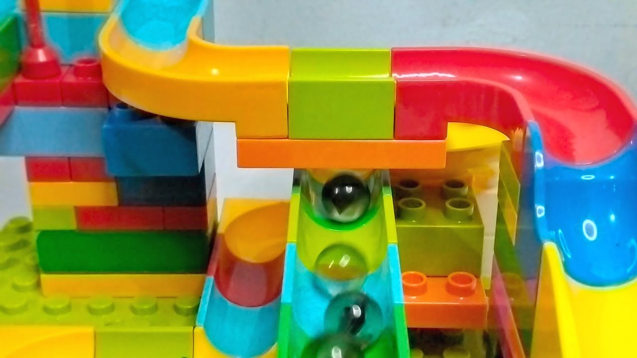MARBLE RUN ASMR 🪩 pass under the bridge with two bends and two circles ...