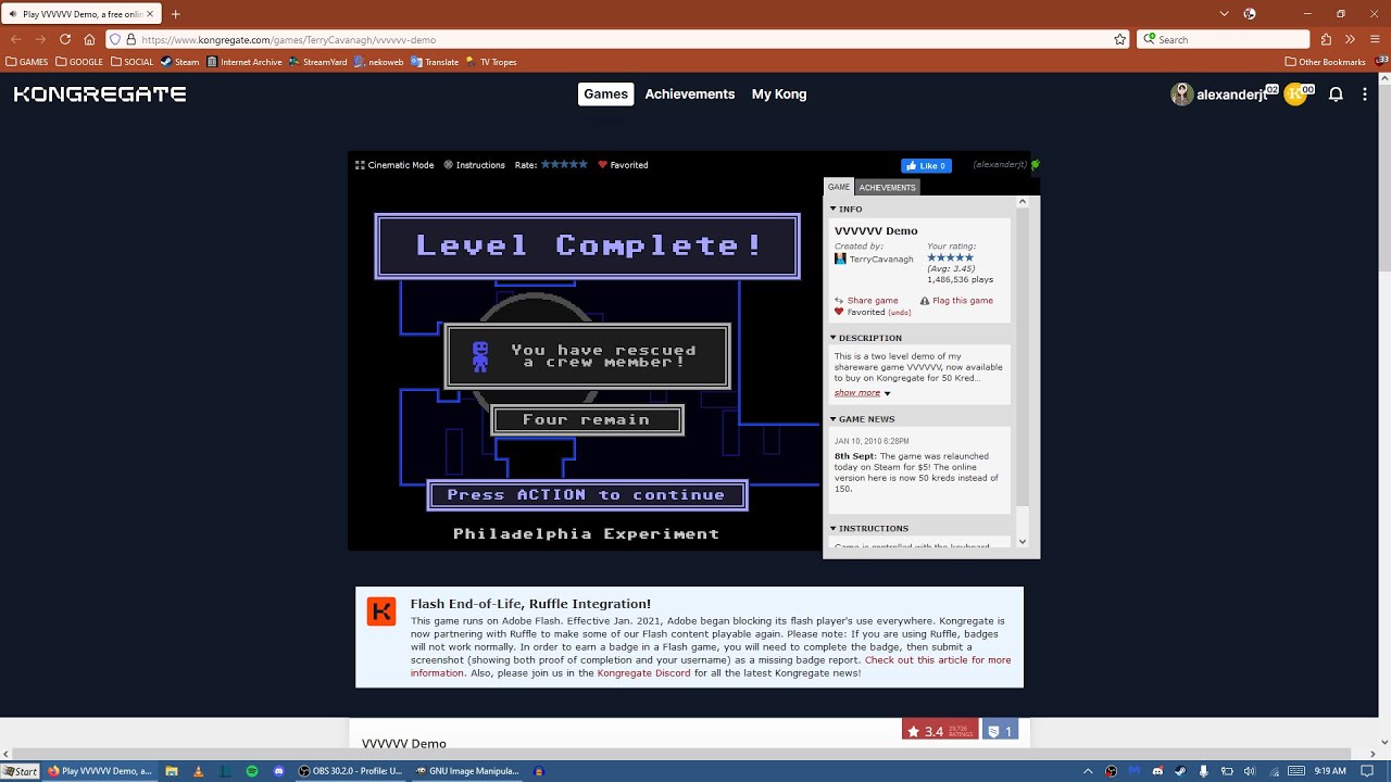 footage of me playing the Kongregate VVVVVV demo - YouTube