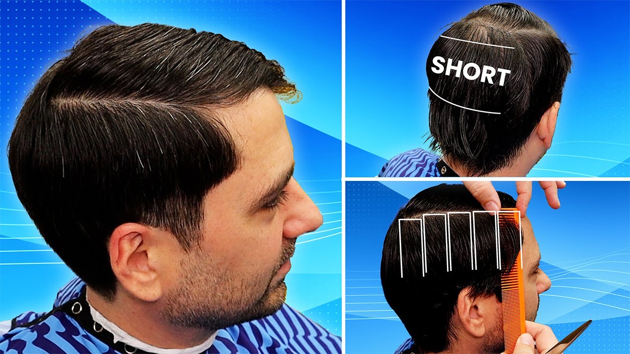 How To Cut Mens Hair With Scissors | Side Parting Tutorial Step by Step ...