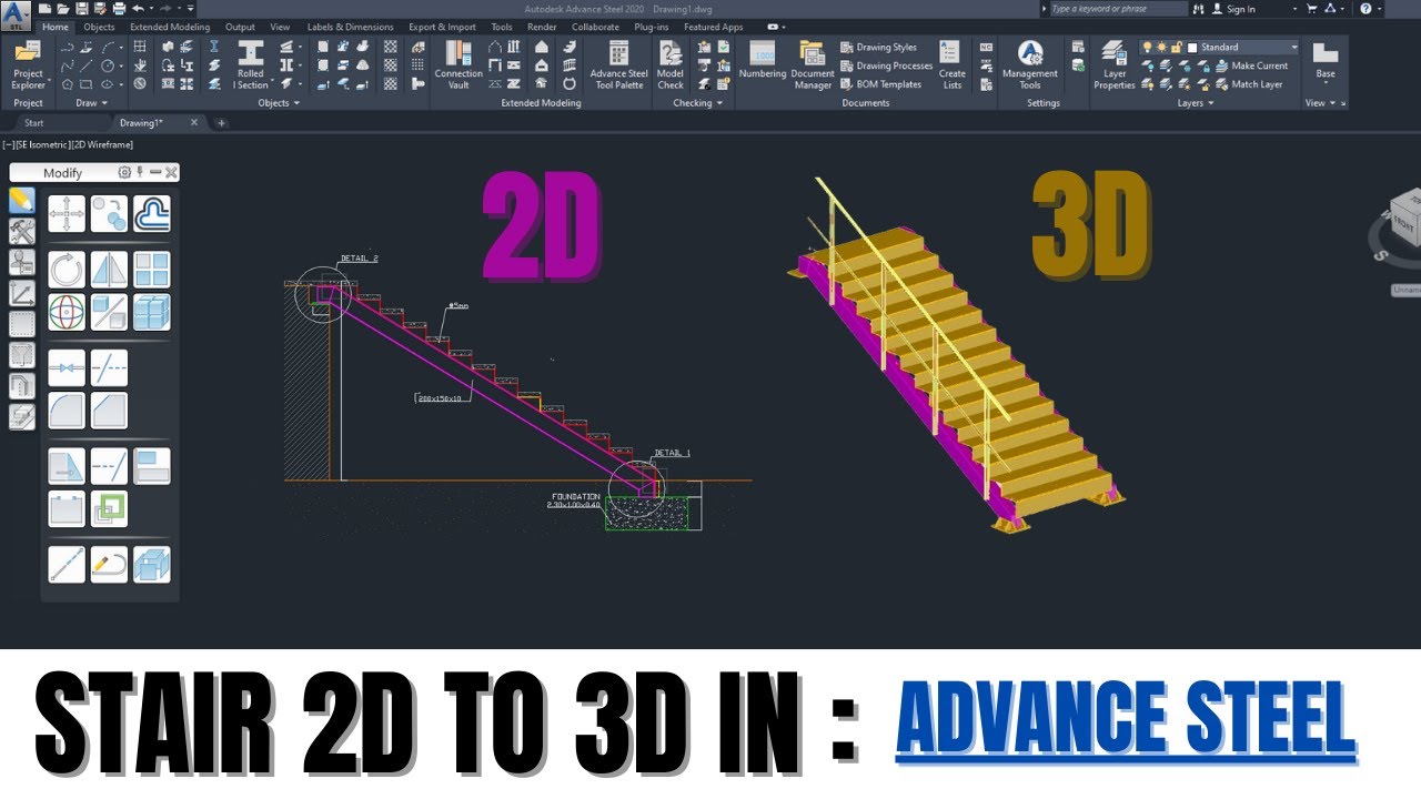 STAIR (2d to 3d) in Advance Steel. - YouTube