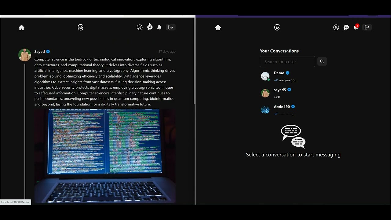 Demo For Threads Clone Youtube