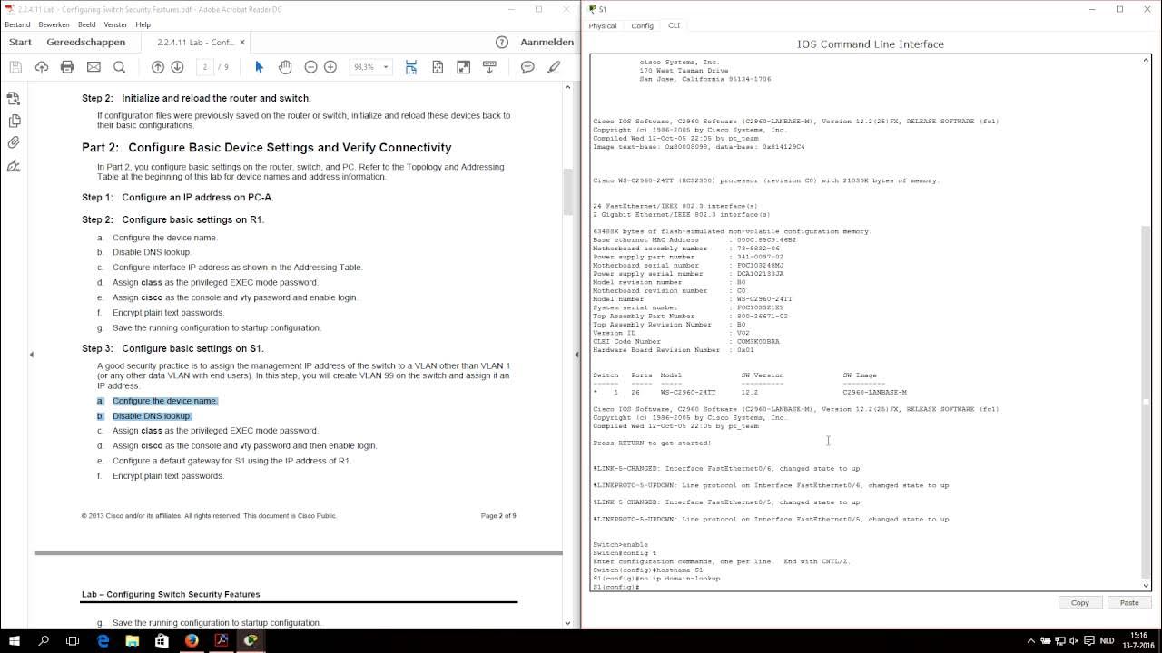 CCNA2 Lab 2.2.4.11 - Configuring Switch Security Features - YouTube