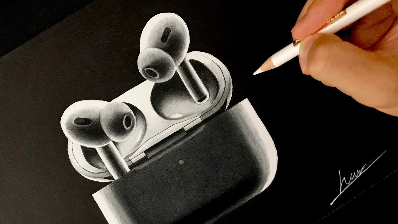 【リアルな絵】発売日が待ちきれずAirPods Pro2を鉛筆で描いてみた。How to draw AirPods Pro 2 with ...