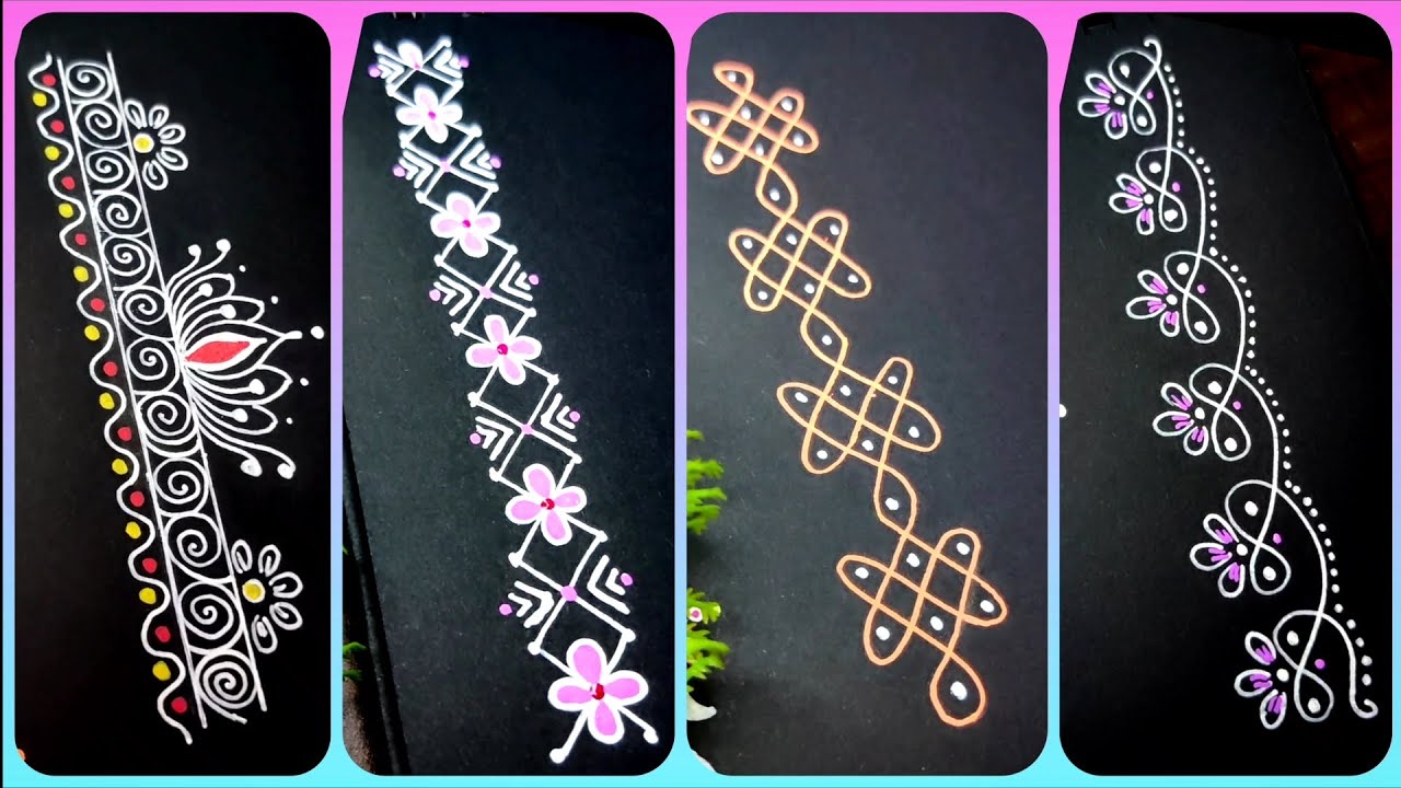 🌺 4 Beautiful Border Rangoli | Beginners Easy Kolam Designs |Muggulu ...