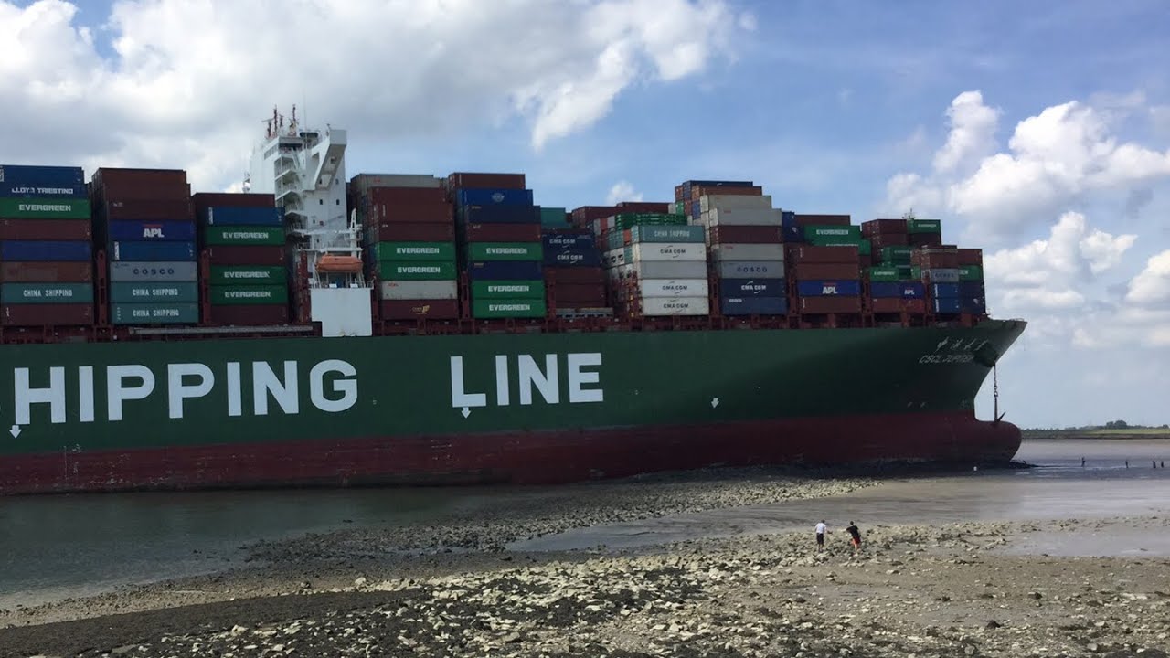 CSCL JUPITER aground in Bath Netherlands Part3 - YouTube