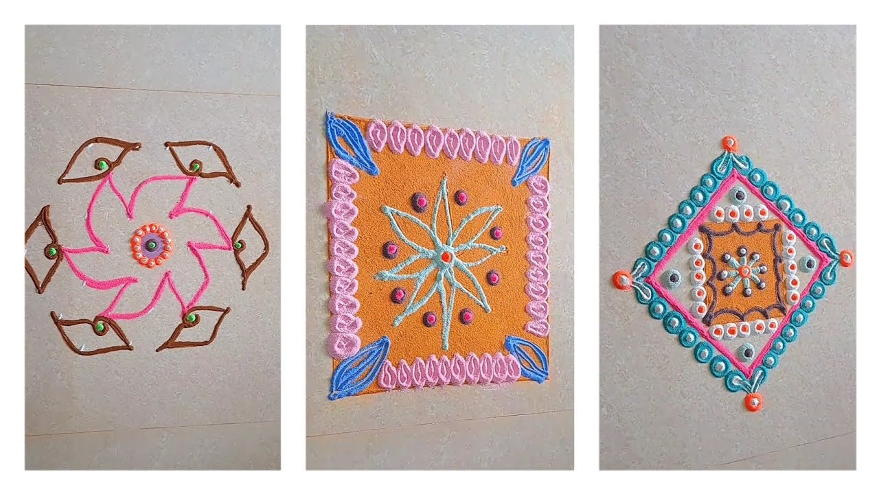 3 different rangoli for beginners 2023||Simple rangoli tricks||Easy ...