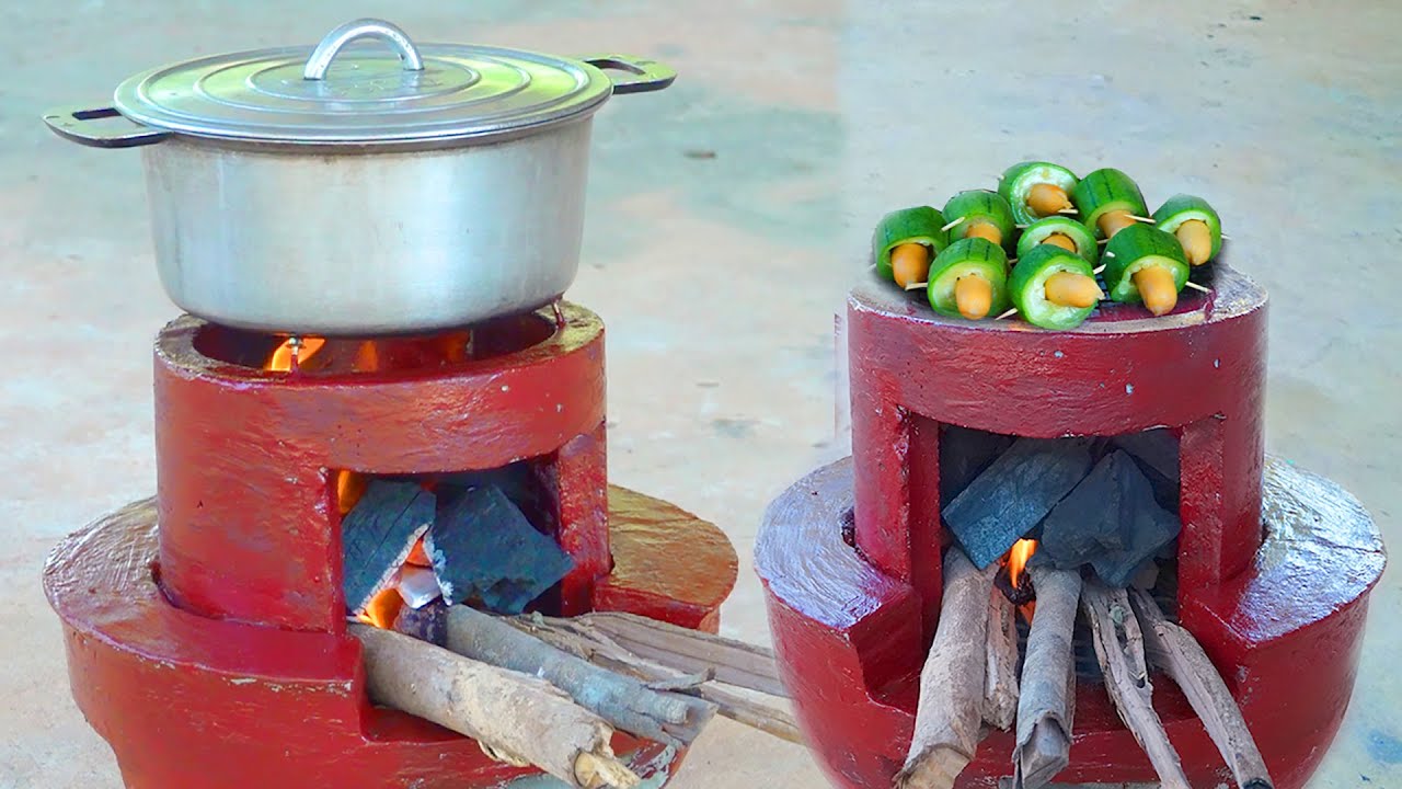 How To Make A 2 In 1 Firewood Stove From A Plastic Mold - YouTube