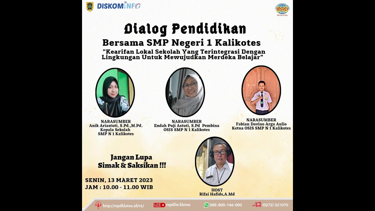 #livestreaming Dialog Pendidikan bersama SMP N 1 Kalikotes - YouTube