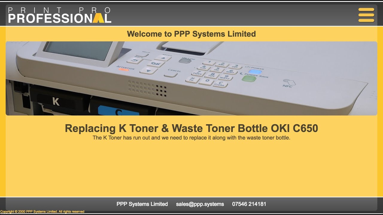 Replace the K-Toner and the toner waste bottle in OKI C650 laser ...