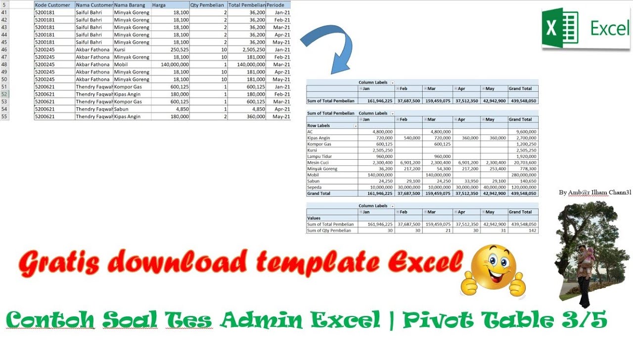 Soal Tes Admin Excel | Cara Membuat Pivot Table 3/5 - YouTube