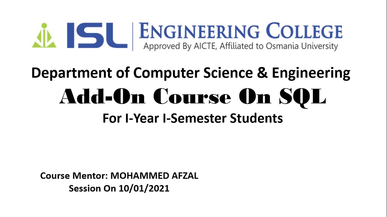 Add On Course On SQL Session 1 Part 2 - YouTube