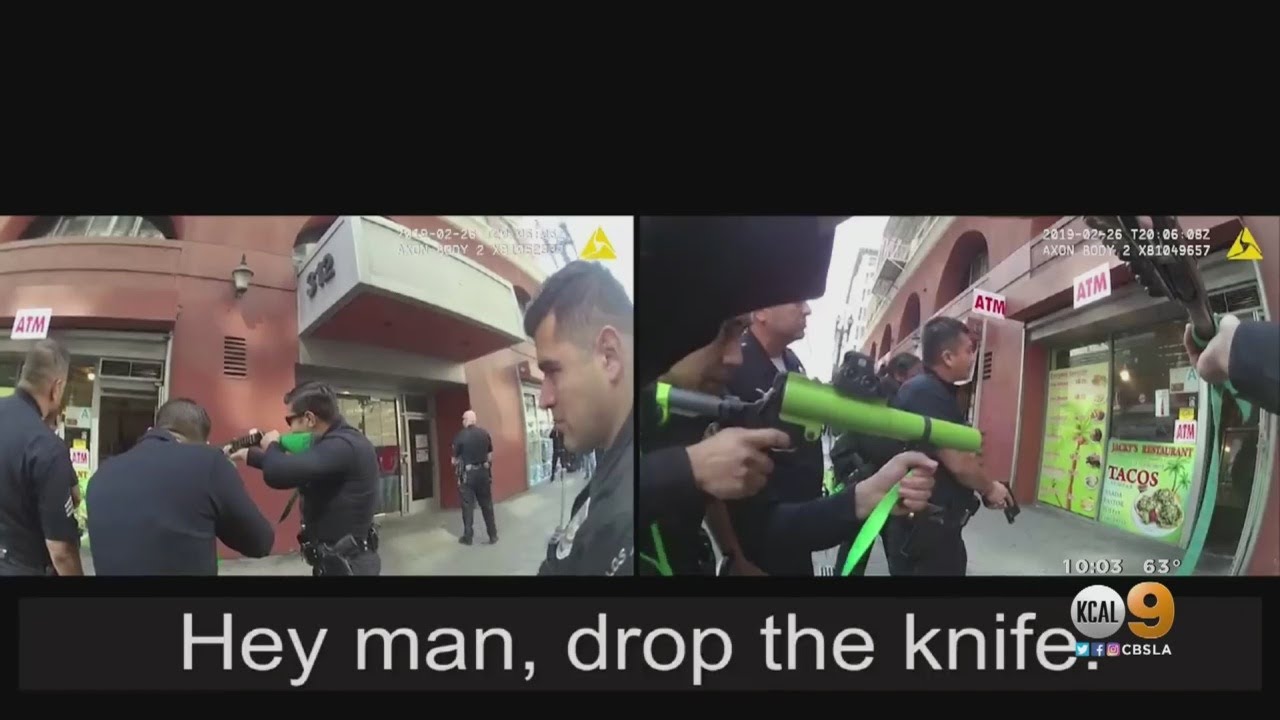 Caught on Camera: Knife Standoff In Downtown LA - YouTube