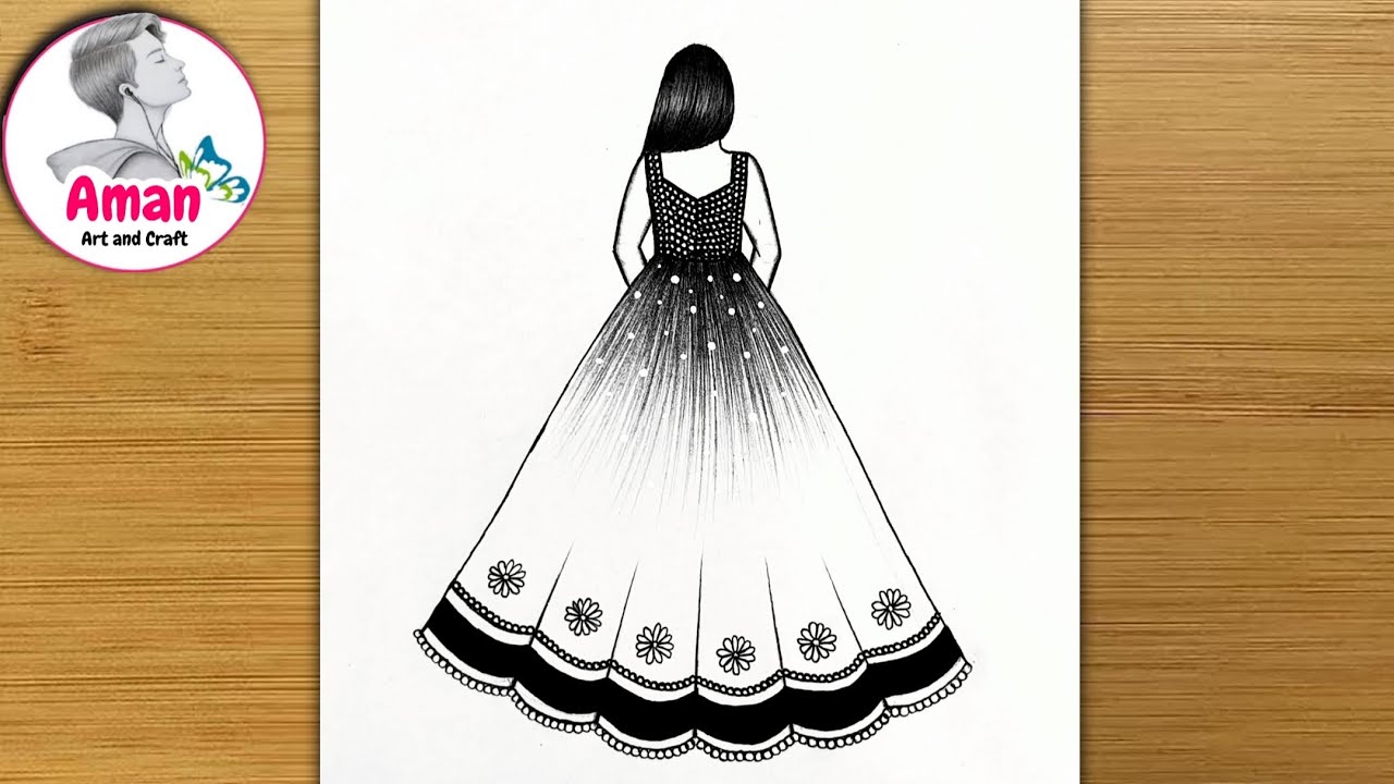 How to Draw Easy Girl in Beautiful Dress / girl drawing for beginner ...