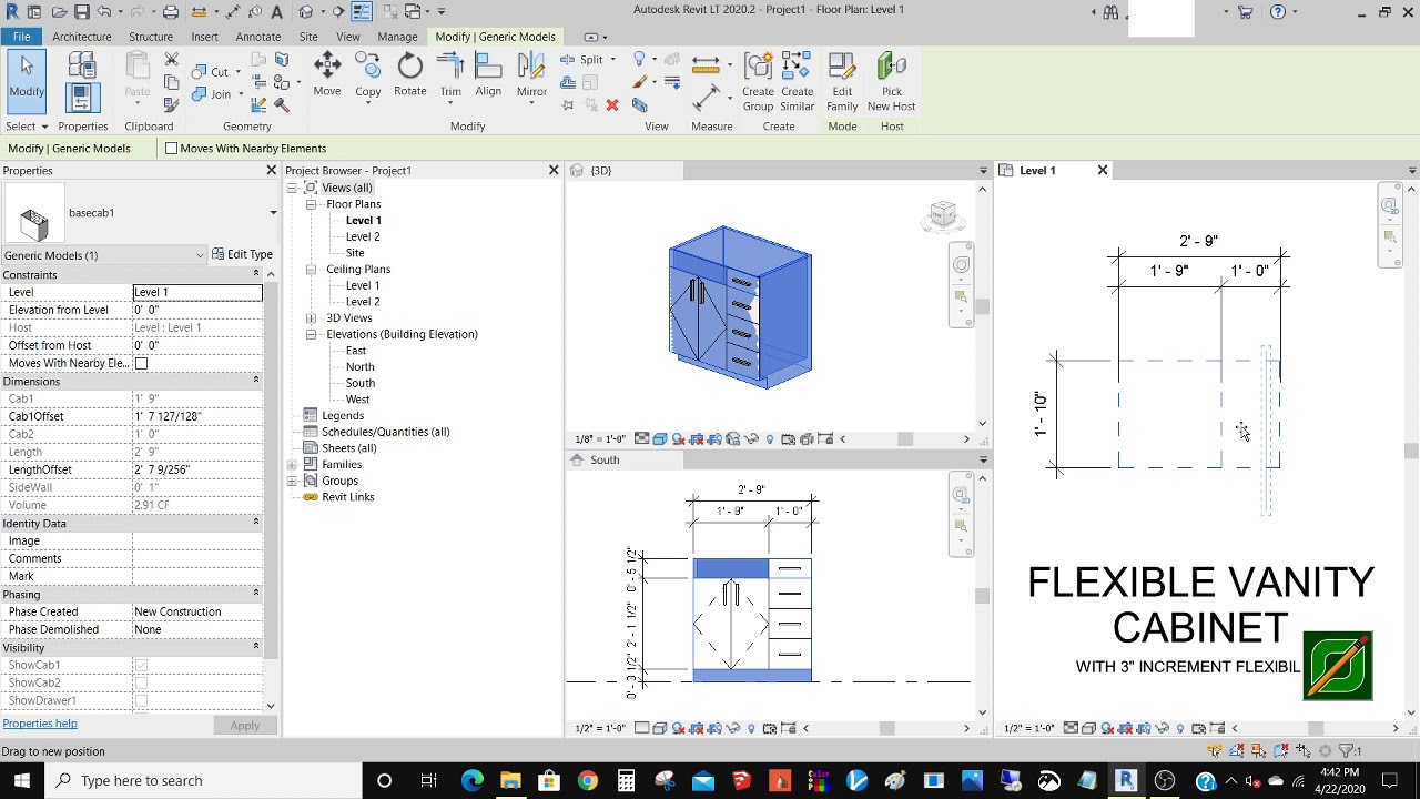 Revit Tutorials, Tip and Tricks: Flexible Bathroom Vanity - YouTube