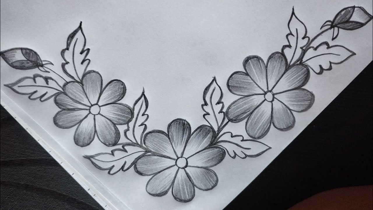 How to draw flower border design | Project design by pencil|A4 sheet ...