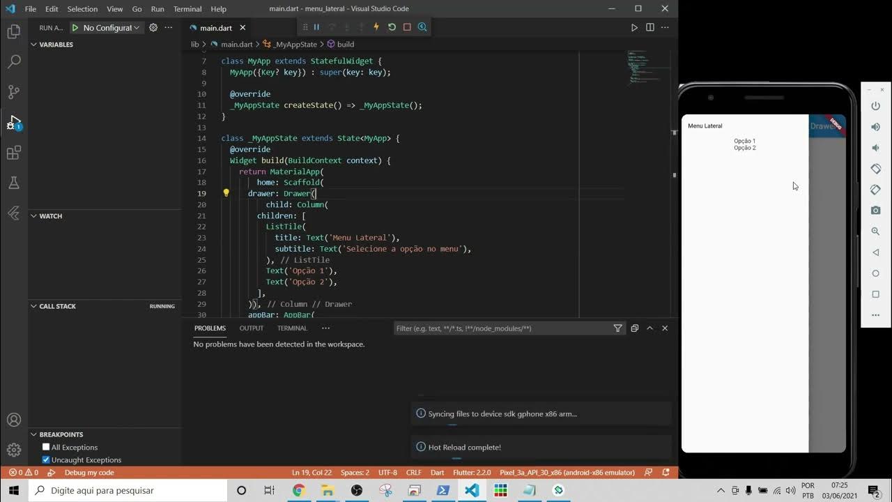 Menu Lateral com Drawer em Flutter, Items do Menu com ListTitle - Aula ...