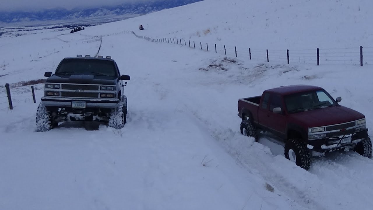 Montana Off Road Adventures Lifted OBS Chevy Trucks Snow Wheeling - YouTube